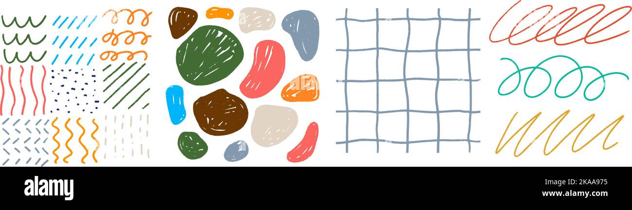 Set Colorful Hand Drawn Pencil Scribbled Doodles. Isolated on ...