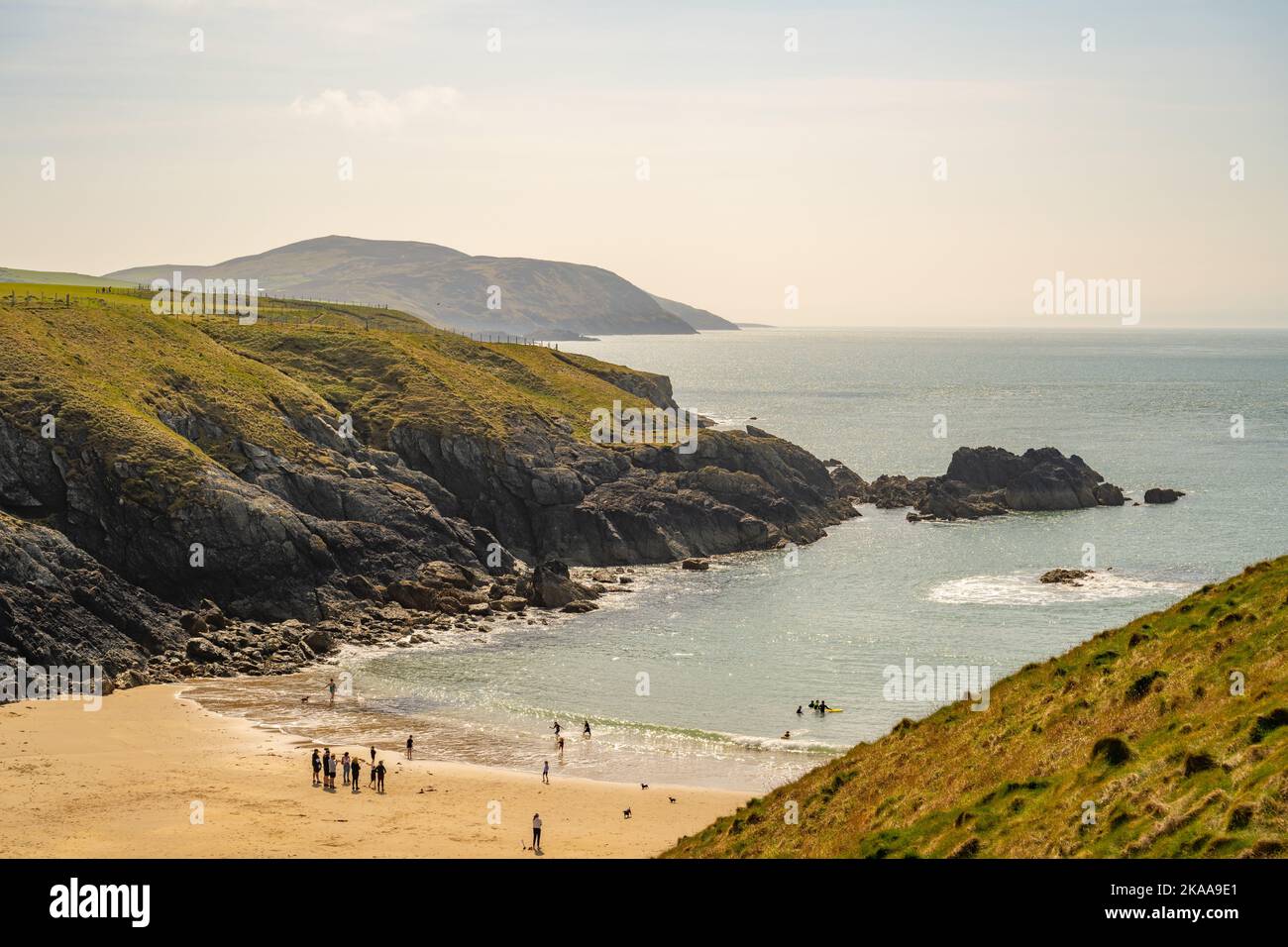 Porth Iago beach on the Llyn Peninsula North Wales on sunny spring day ...