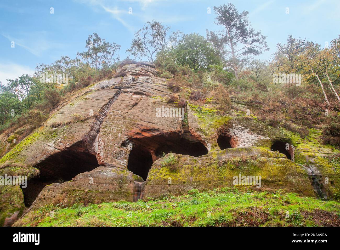 Outside view of the National trusts rock cottages cave houses on Kinver ...