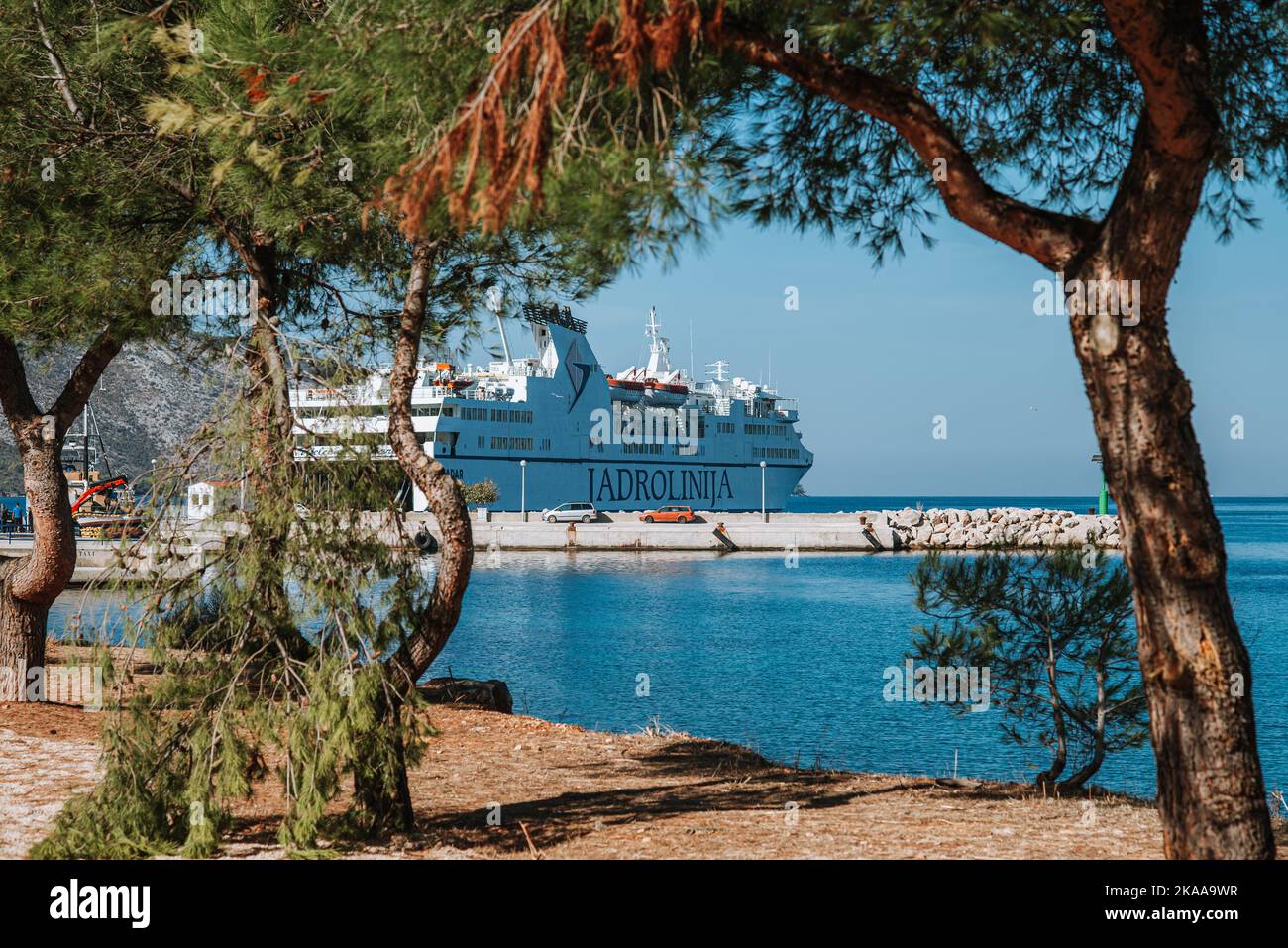 Split, Croatia - October 29, 2022: Jadrolinija car ferry arrives at the ...