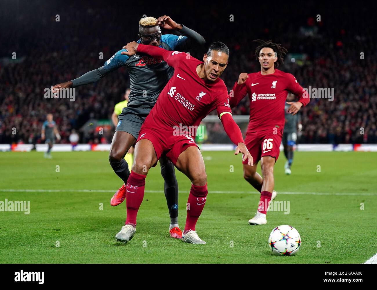 Napoli's Victor Osimhen is caught in the face by Liverpool's Virgil van ...