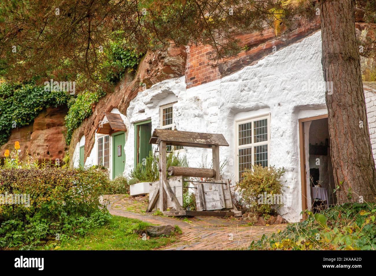 Outside view of the National trusts rock cottages cave houses on Kinver ...