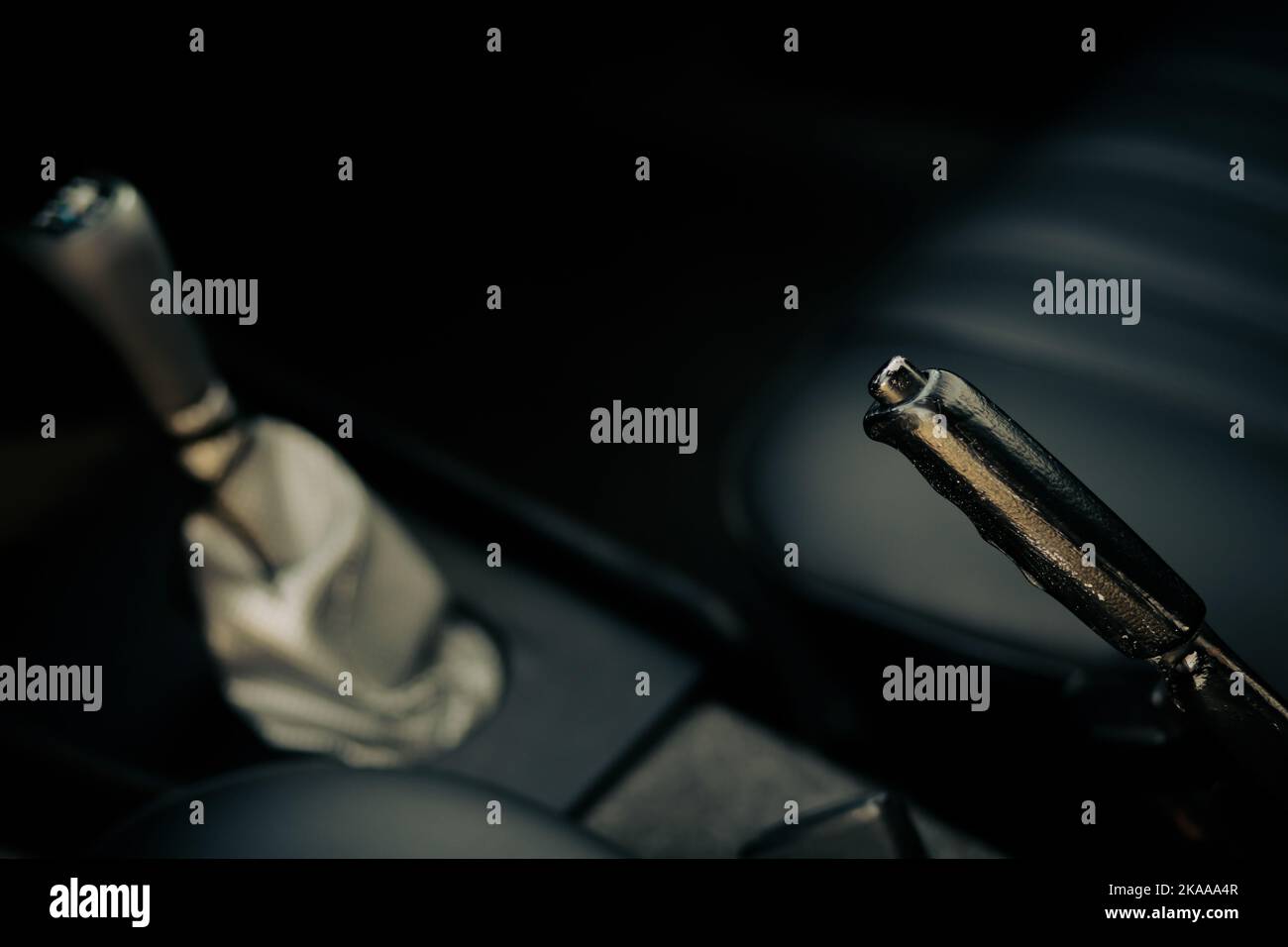 Hand brake and gearshift of an old car Stock Photo - Alamy