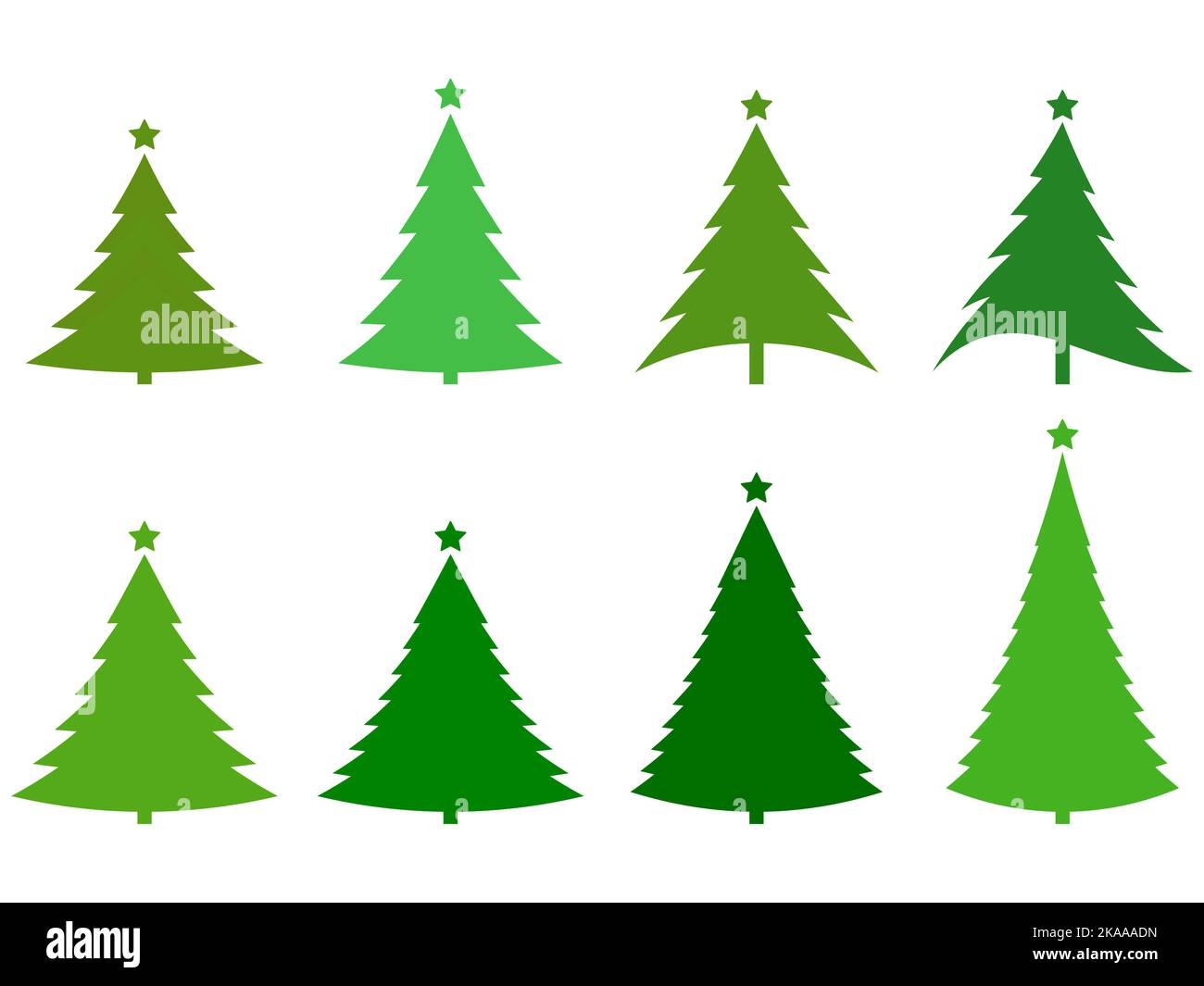 Christmas tree icons set isolated on white background. Green Christmas ...