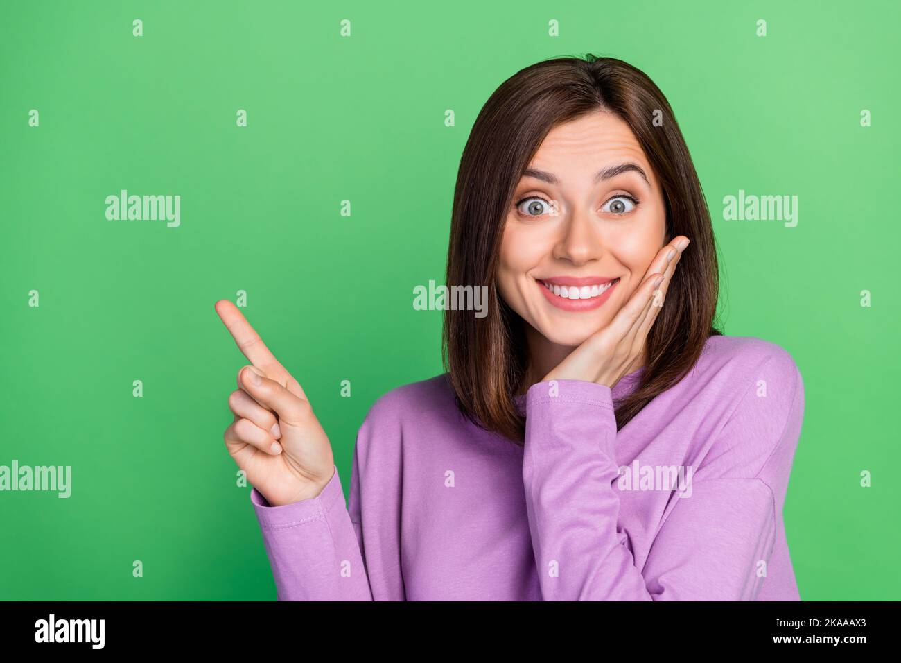 Closeup photo of young attractive pretty woman hand hold cheeks ...