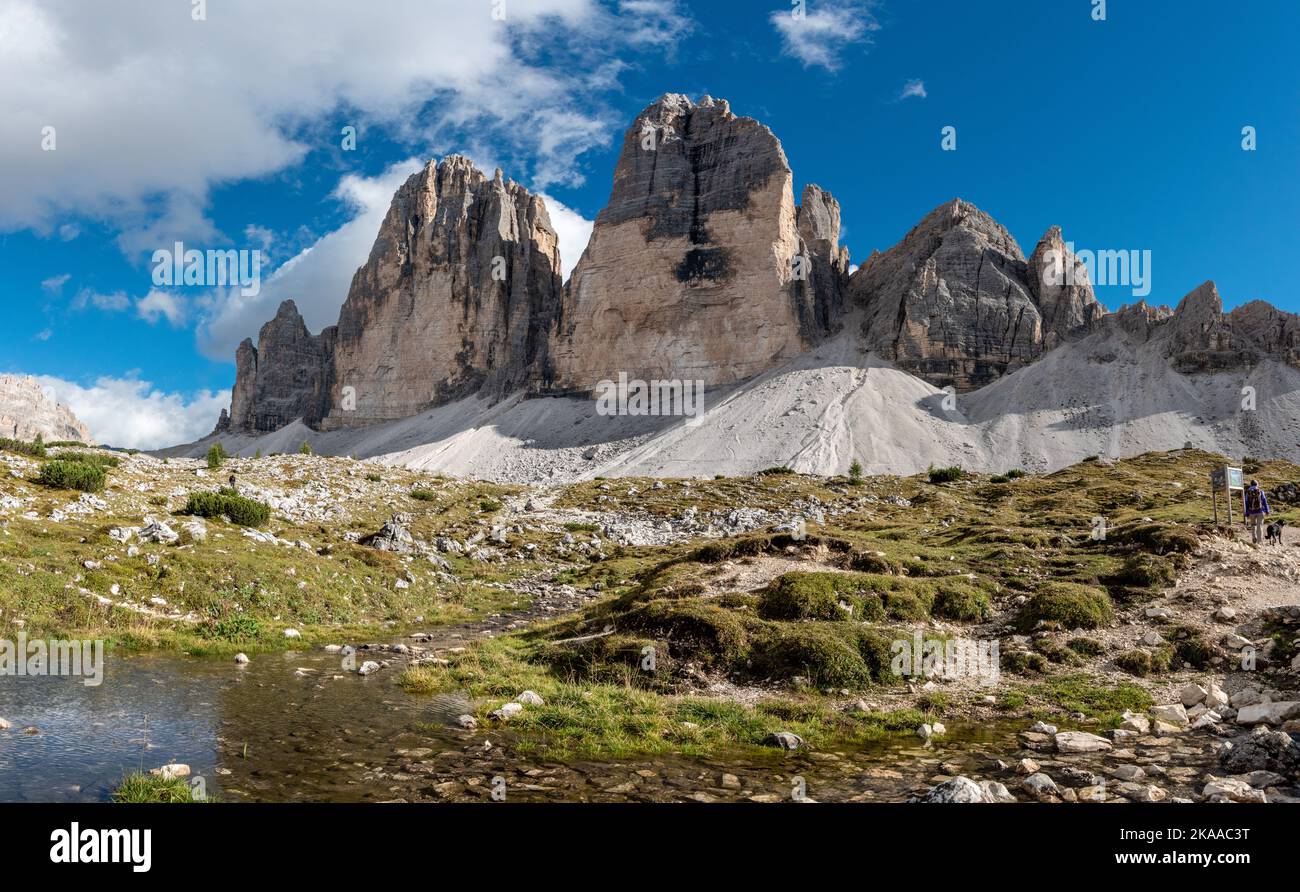 View of the iconic Drei Zinnen mountains in the South Tirolese Dolomite ...