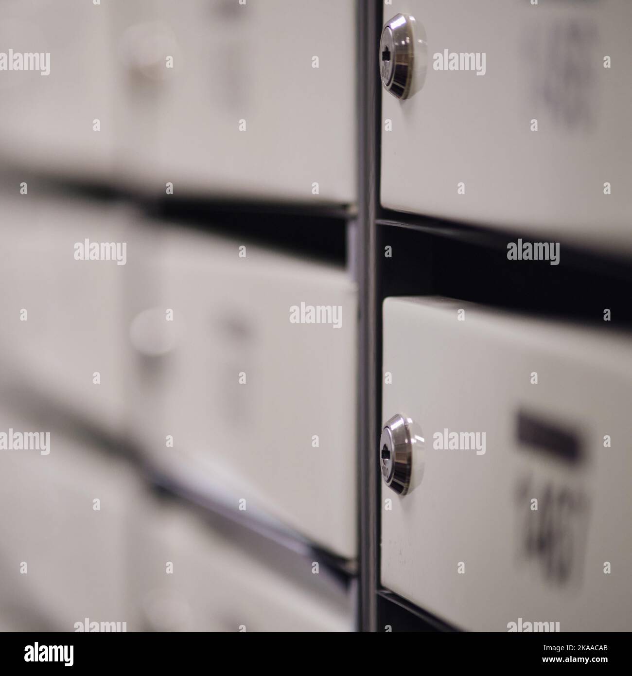 Rows of mailboxes in the lobby of an apartment building, A lot of ...