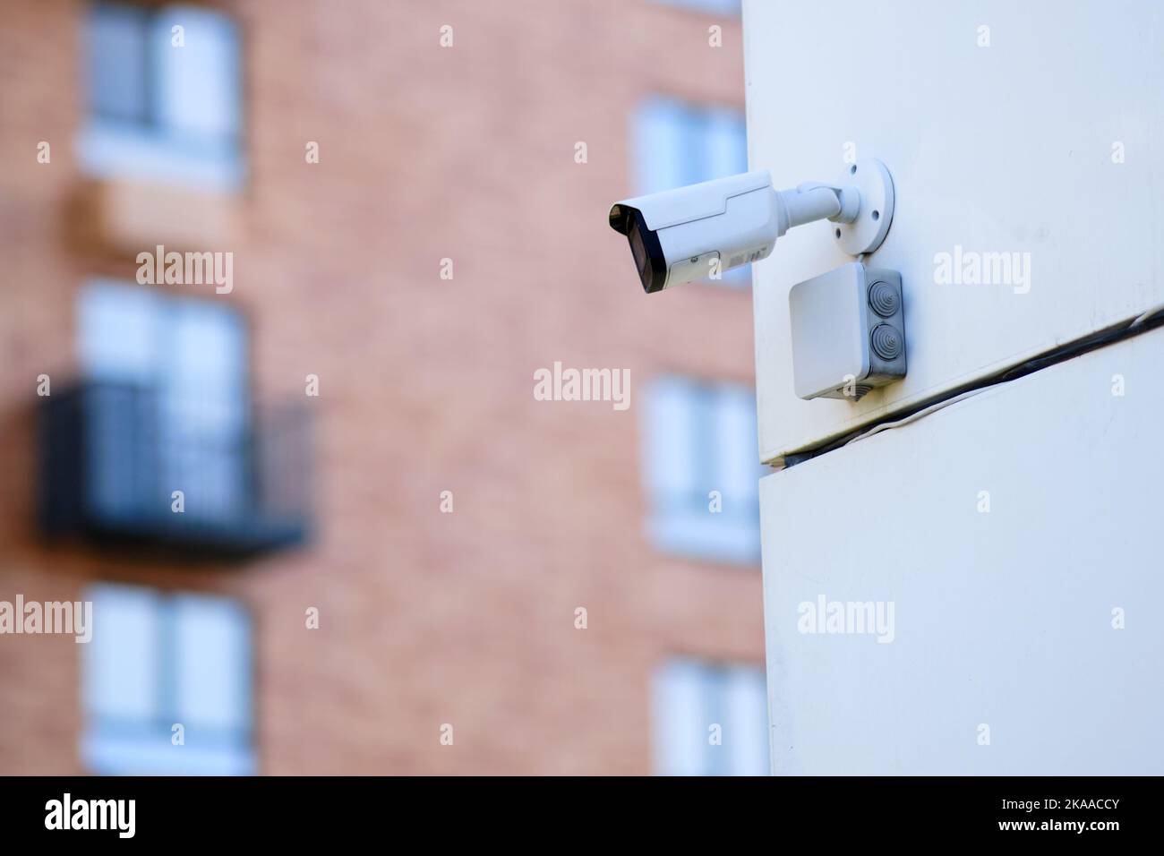 Surveillance camera on the facade of the building. cctv camera at the ...