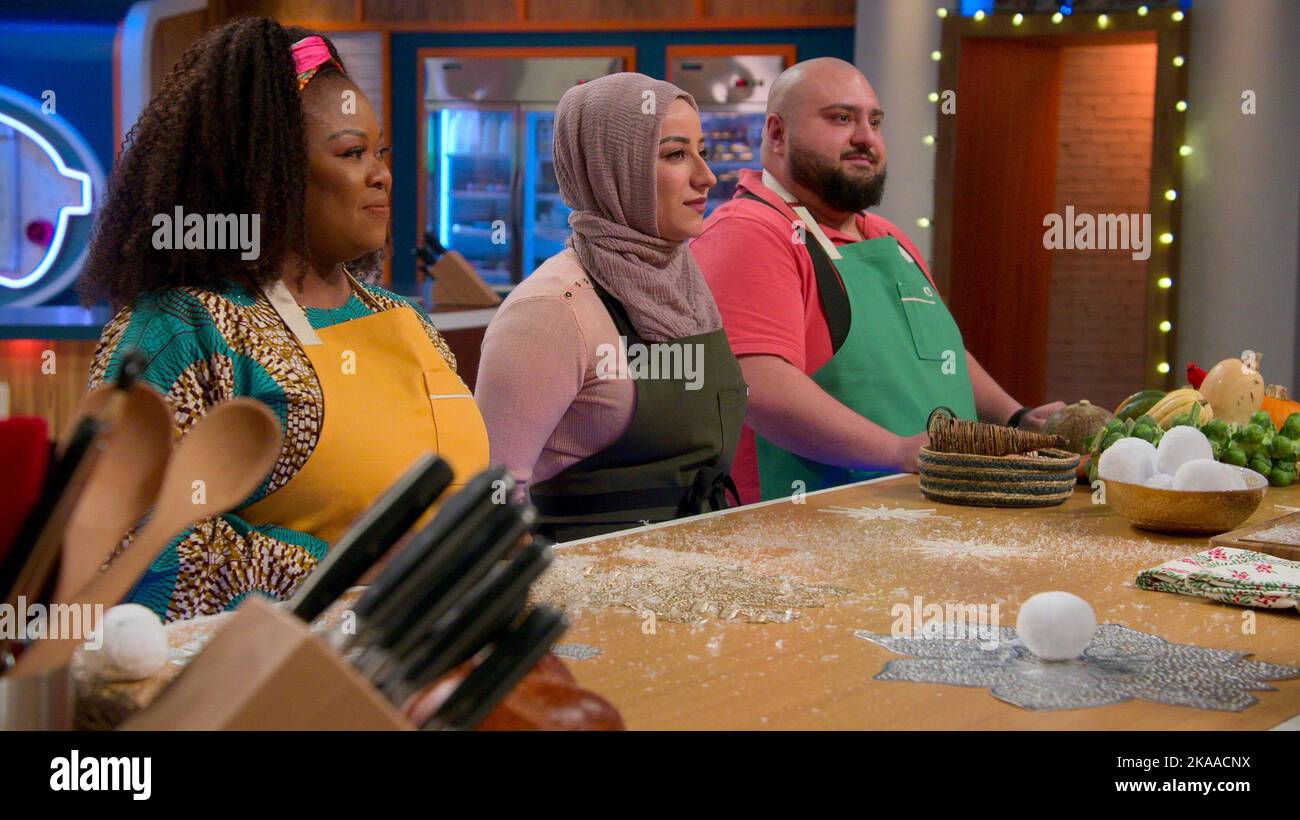 EASY-BAKE BATTLE, from left: contestant chefs Stephanie Ogunbayo, Eman ...