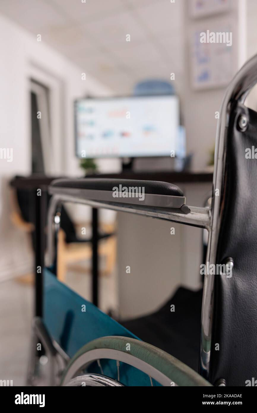 Close up view of wheelchair for person with disability workspace ...