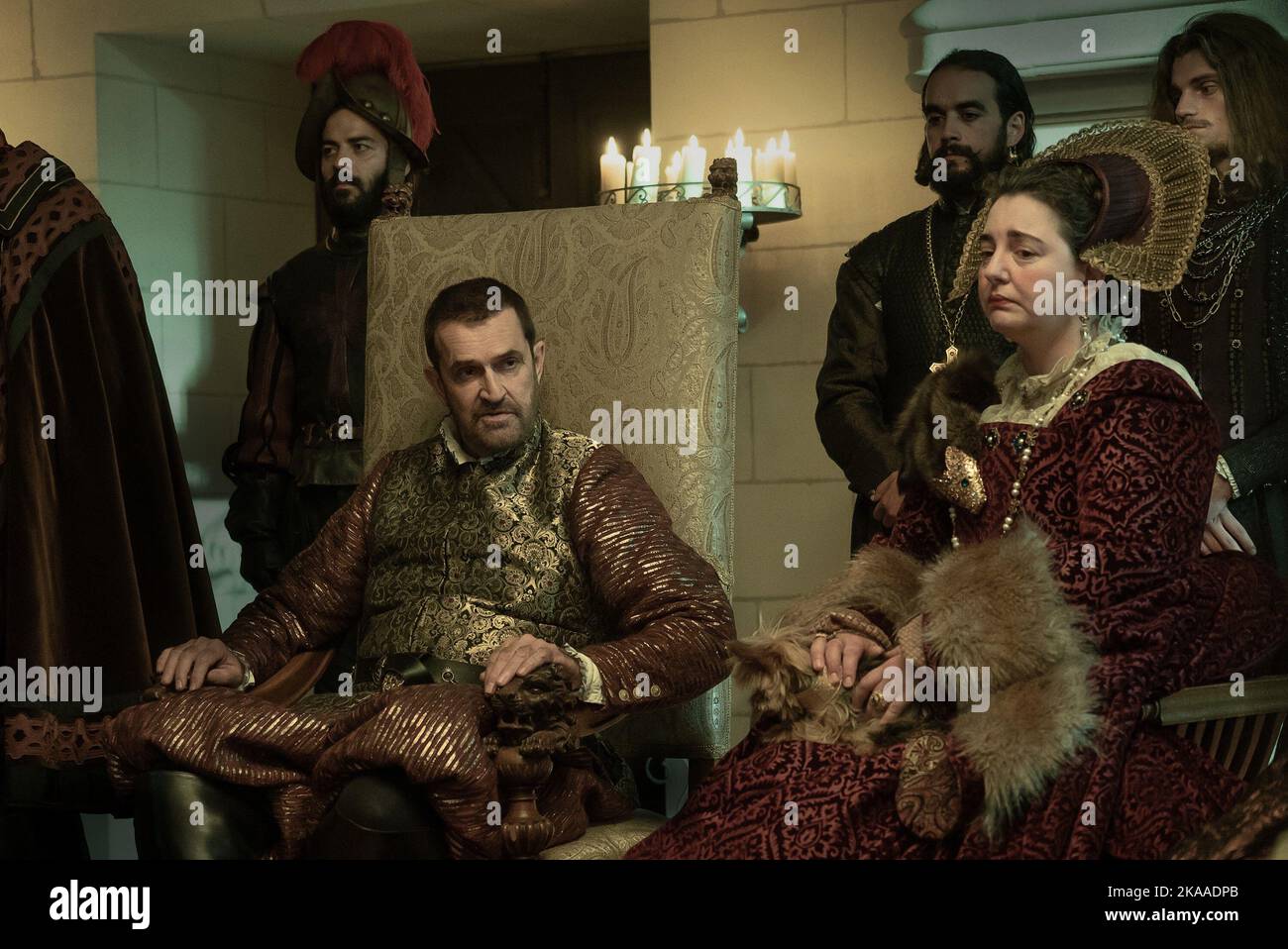 THE SERPENT QUEEN, sitting from left: Rupert Everett as Charles V ...