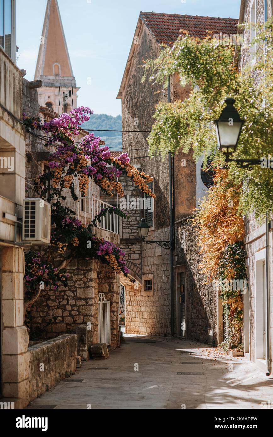 Hvar, Croatia - October 29, 2022: an ancient town streets with a rich ...