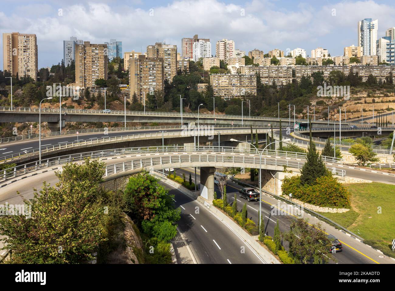 HAIFA, ISRAEL - September 29, 2022: Highway interchange with traffic on ...