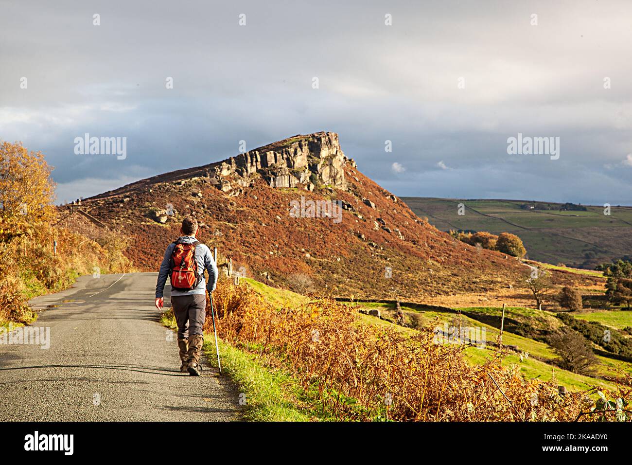 Man walking in the Staffordshire moorlands part of the Peak District ...