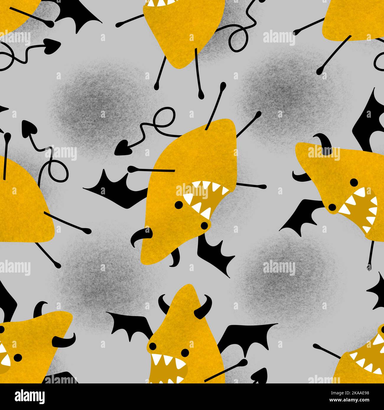 Halloween monsters fruit citrus cartoon seamless lemon vampire with ...