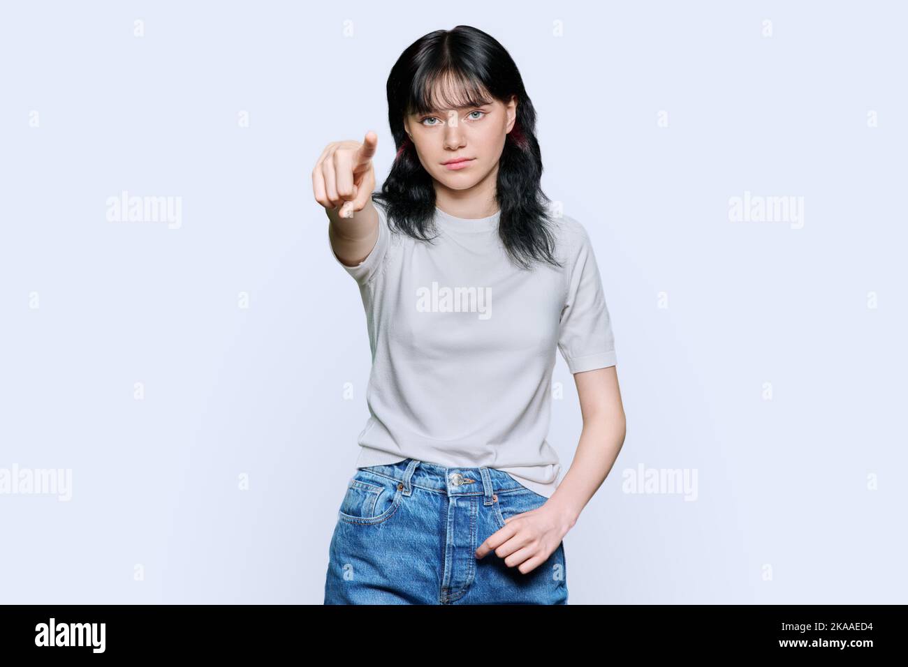 Angry beautiful woman point camera hi-res stock photography and images ...