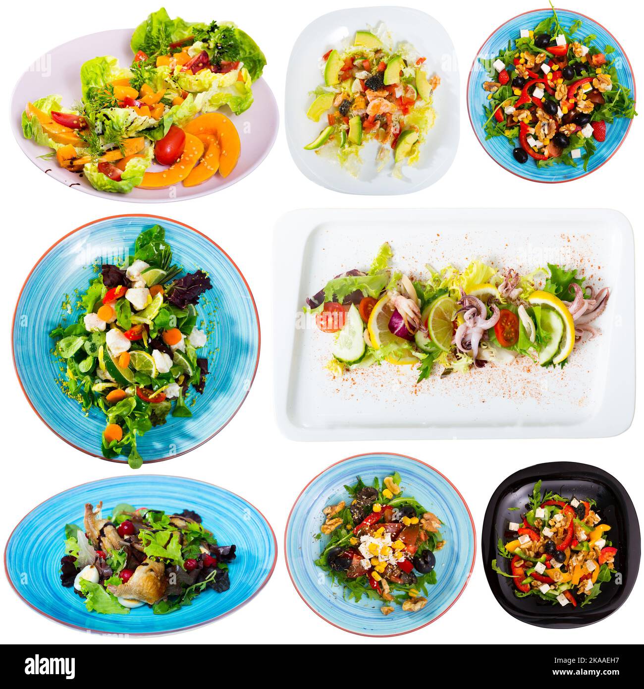 Set of salads isolated on white Stock Photo - Alamy