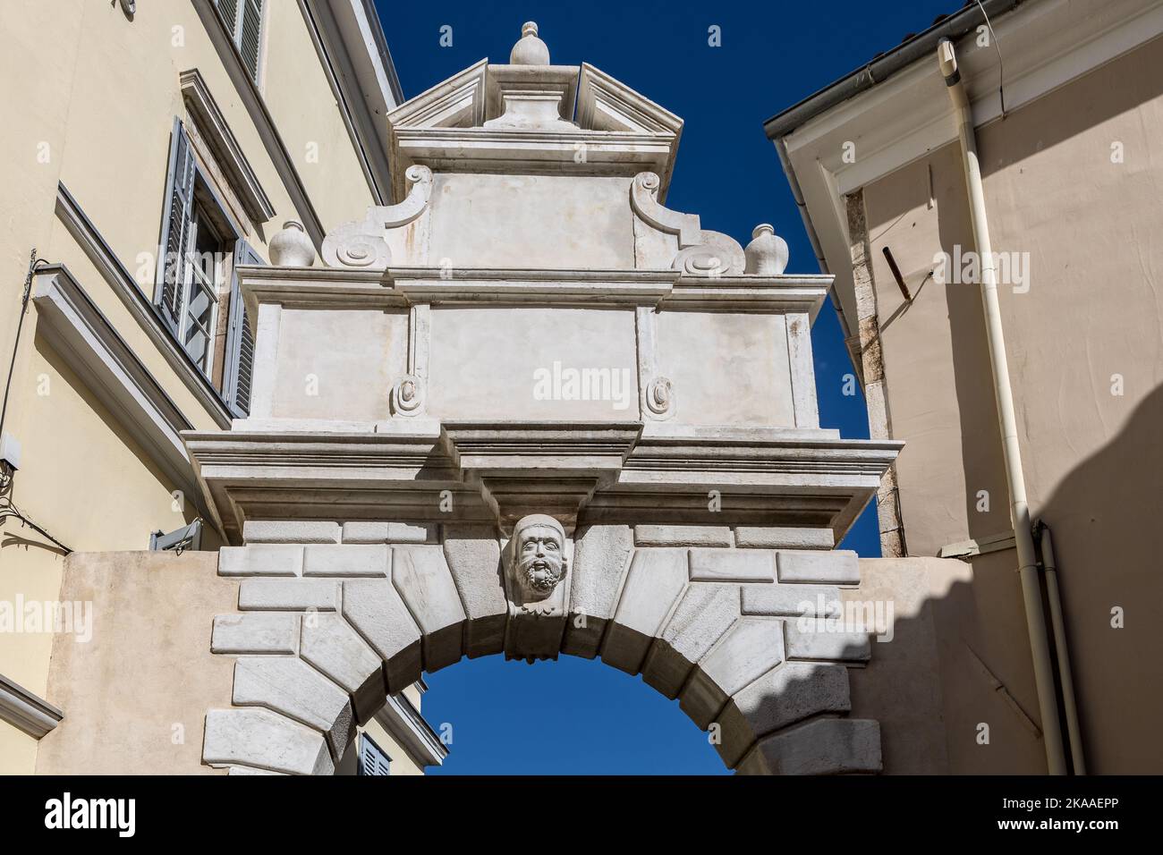 Balbijev Luk 17th C stone arch, town gate, reverse, with Turk head ...