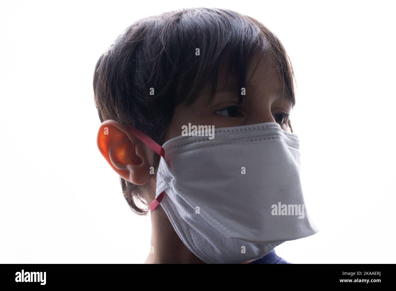 Kid wear health masks to prevent virus and germs. Disease protection ...