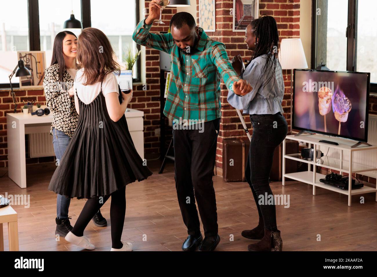 Young adult african american male having fun, chilling, dancing ...