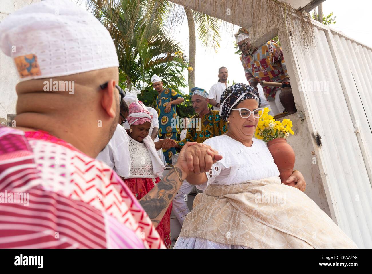 Saubara, Bahia, Brazil - June 12, 2022: Candomble members descending a ...