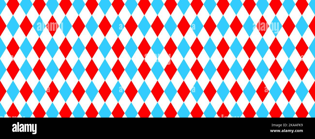 Blue, red and and white rhombus seamless pattern. Harlequin, clown ...