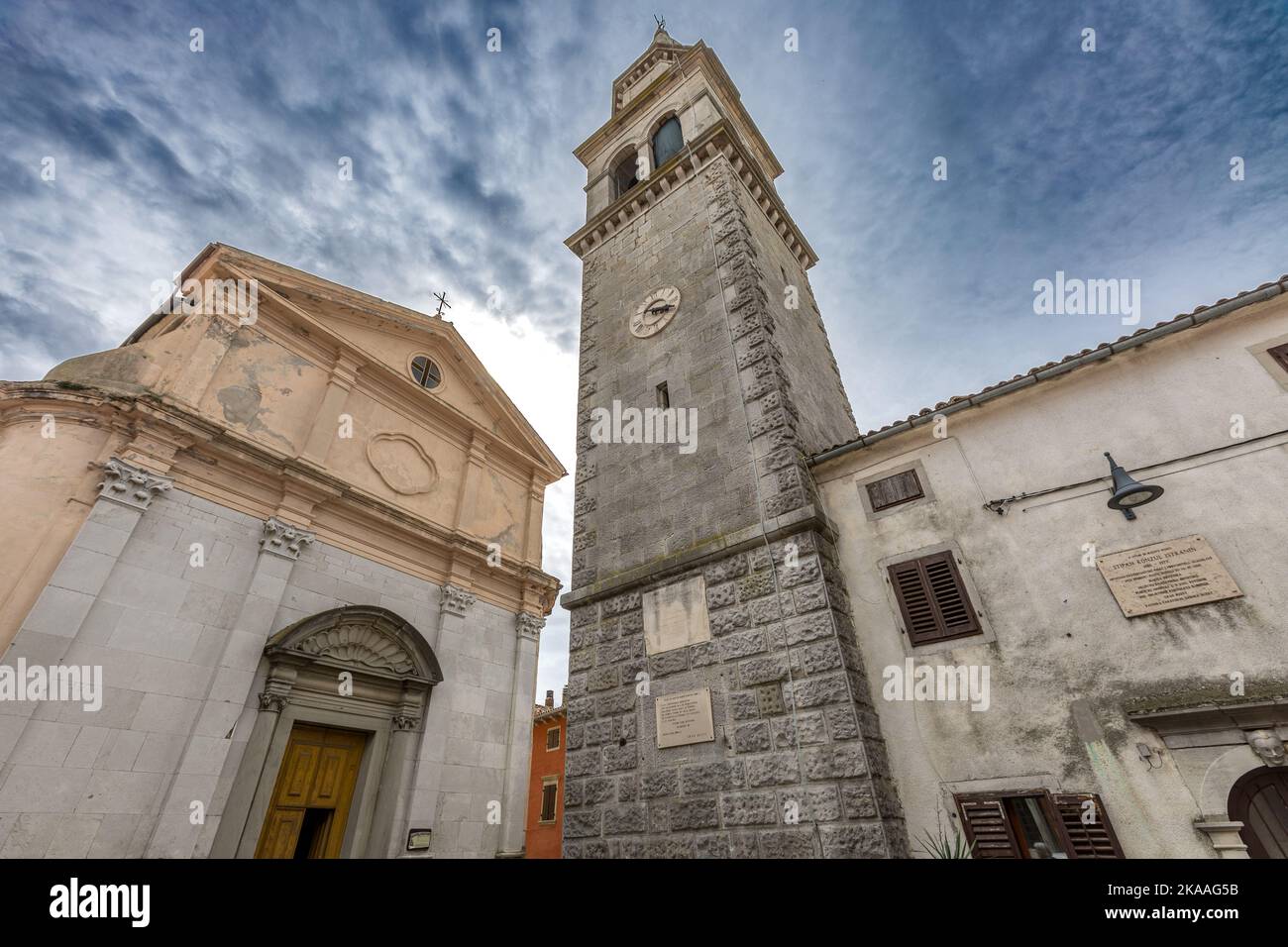 Church of the Blessed Virgin Mary and Clock Tower, Buzet, Croatia Stock ...