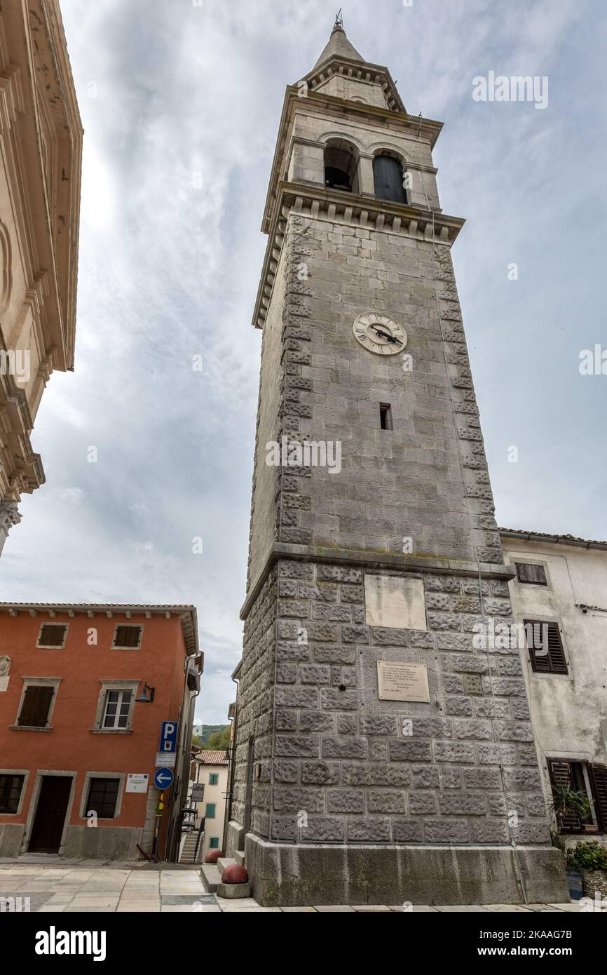 Church of the Blessed Virgin Mary and Clock Tower, Buzet, Croatia Stock ...
