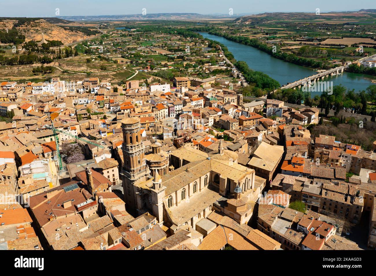 Aerial view of Cathedral of Saint Mary in historical center of Tudela ...