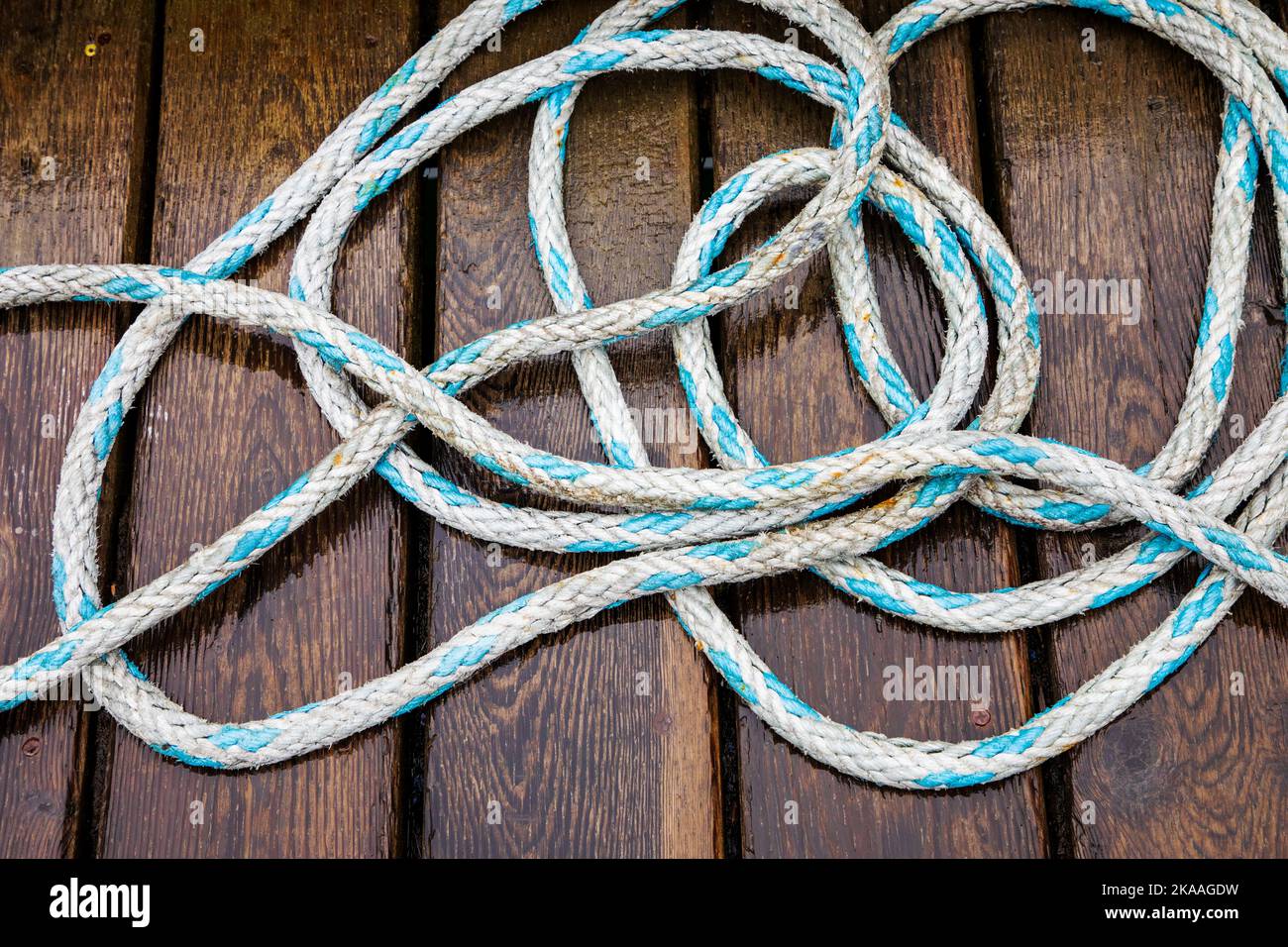 Colorful ropes and rigging. Charter and commercial fishing boats in the ...