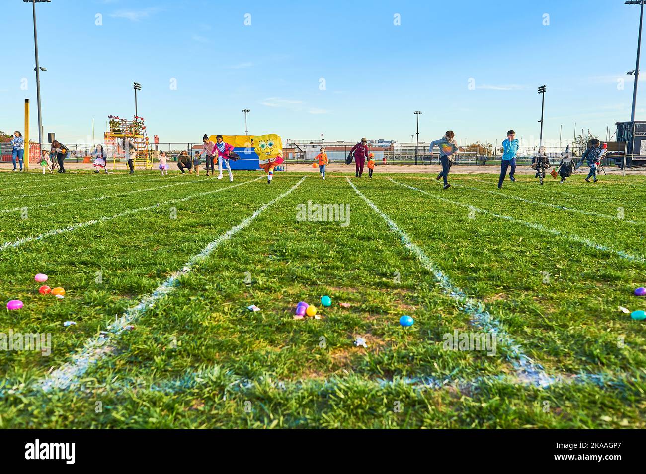 Easter egg race on Halloween with sponge bob in the lead Stock Photo ...