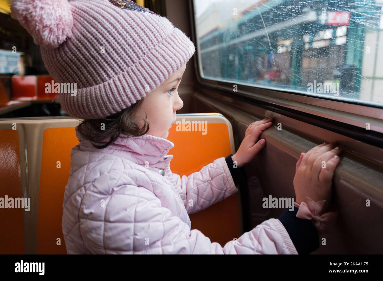Pretty girl on the New York subway Stock Photo - Alamy