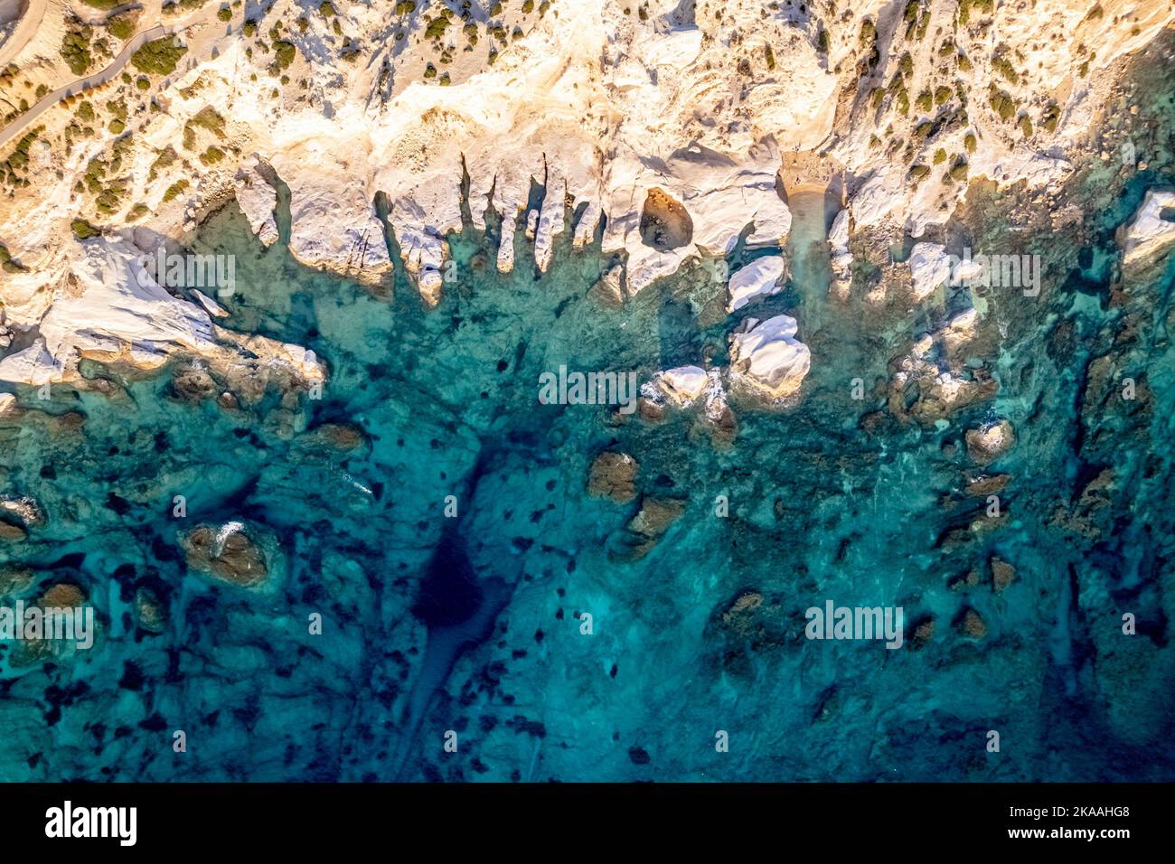 White rocks and sea caves coastal panorama view from above, near Paphos ...