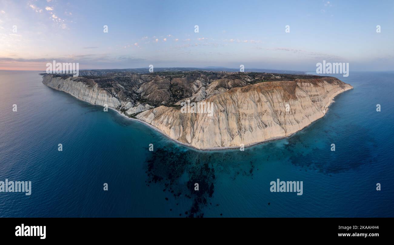 Cape Aspro cliffs aerial panorama from drone, Limassol, Cyprus Stock ...
