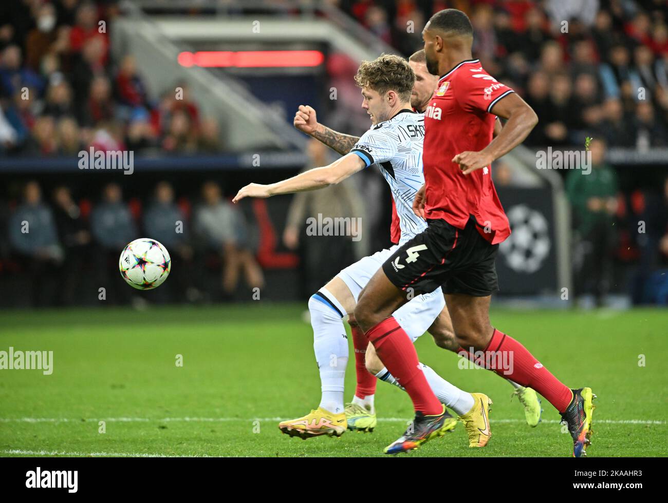 Leverkusen , Germany . 1 of November 2022, Andreas Skov Olsen (7) of ...