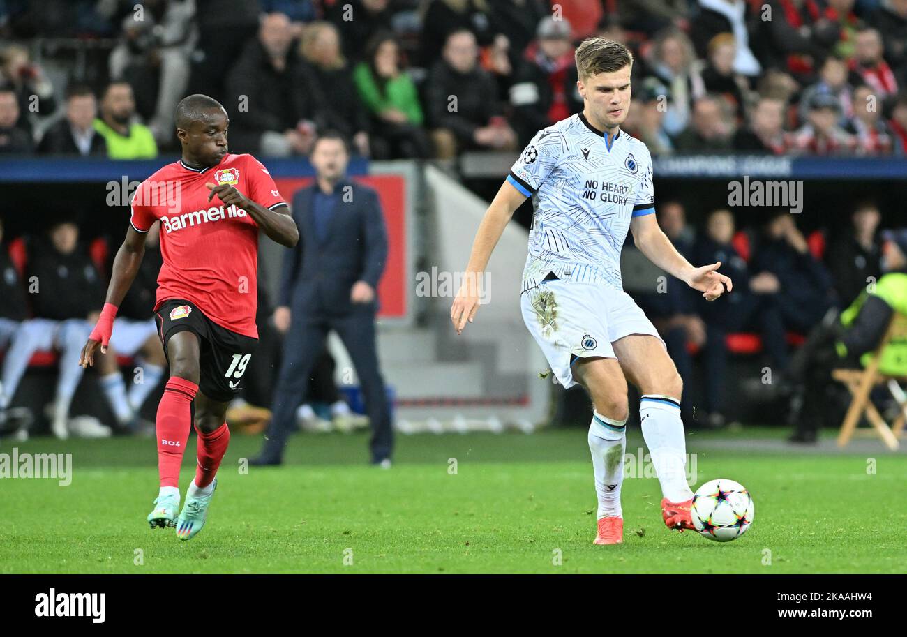 Leverkusen , Germany . 1 of November 2022, Moussa Diaby (19) of ...