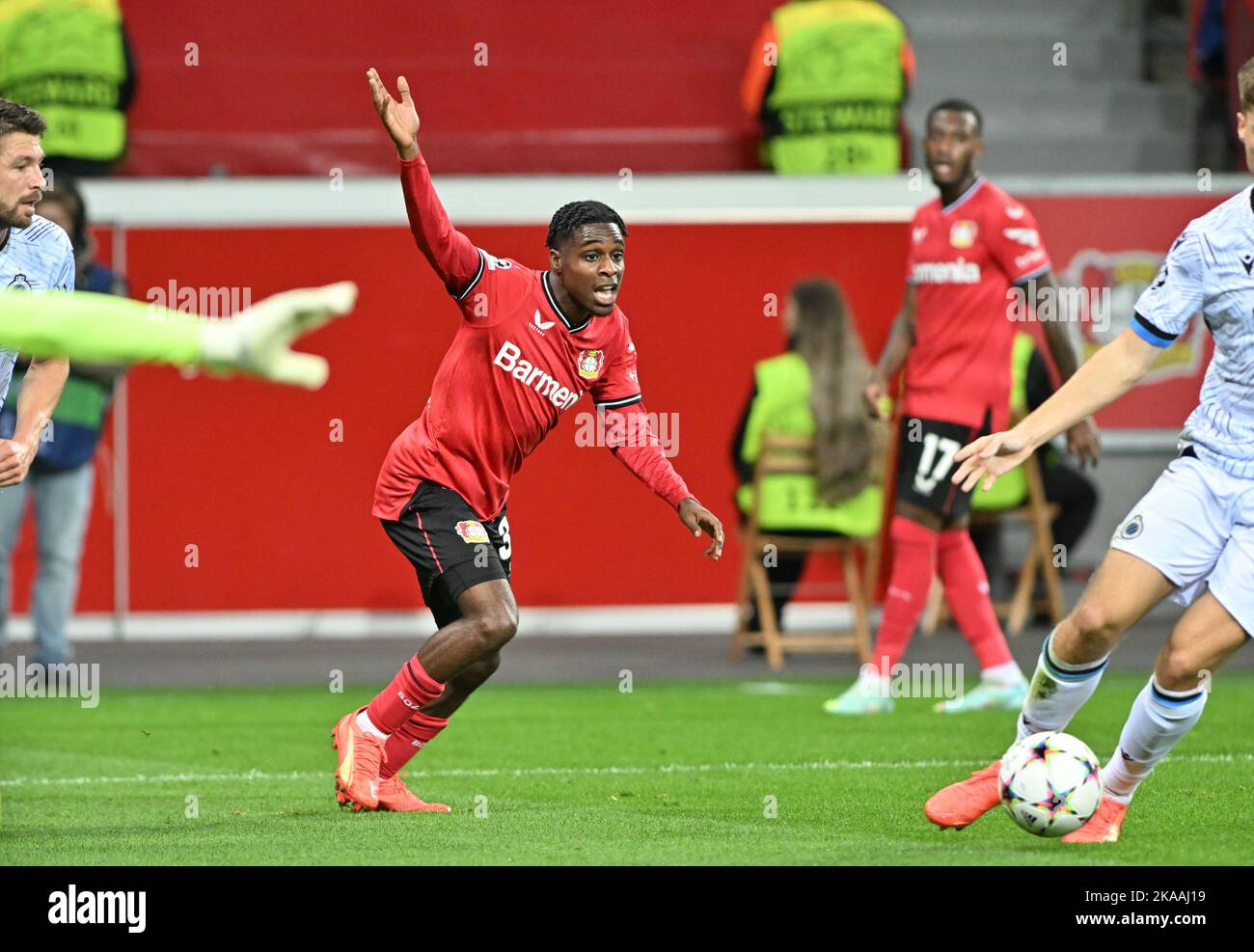 Leverkusen , Germany . 1 of November 2022, Jeremie Frimpong (30) of ...