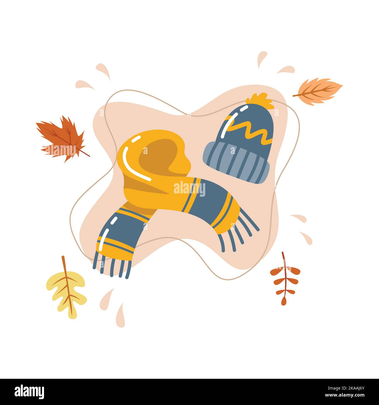 Flat illustration of the scarf and cold hat for hygge autumn ...