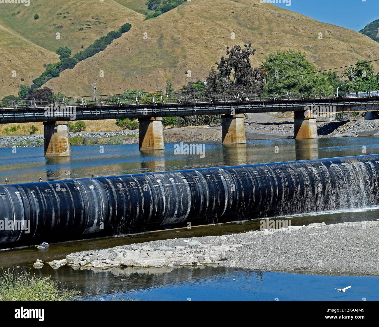 inflatable rubber dam on Alameda Creek, Fremont, California Stock Photo ...