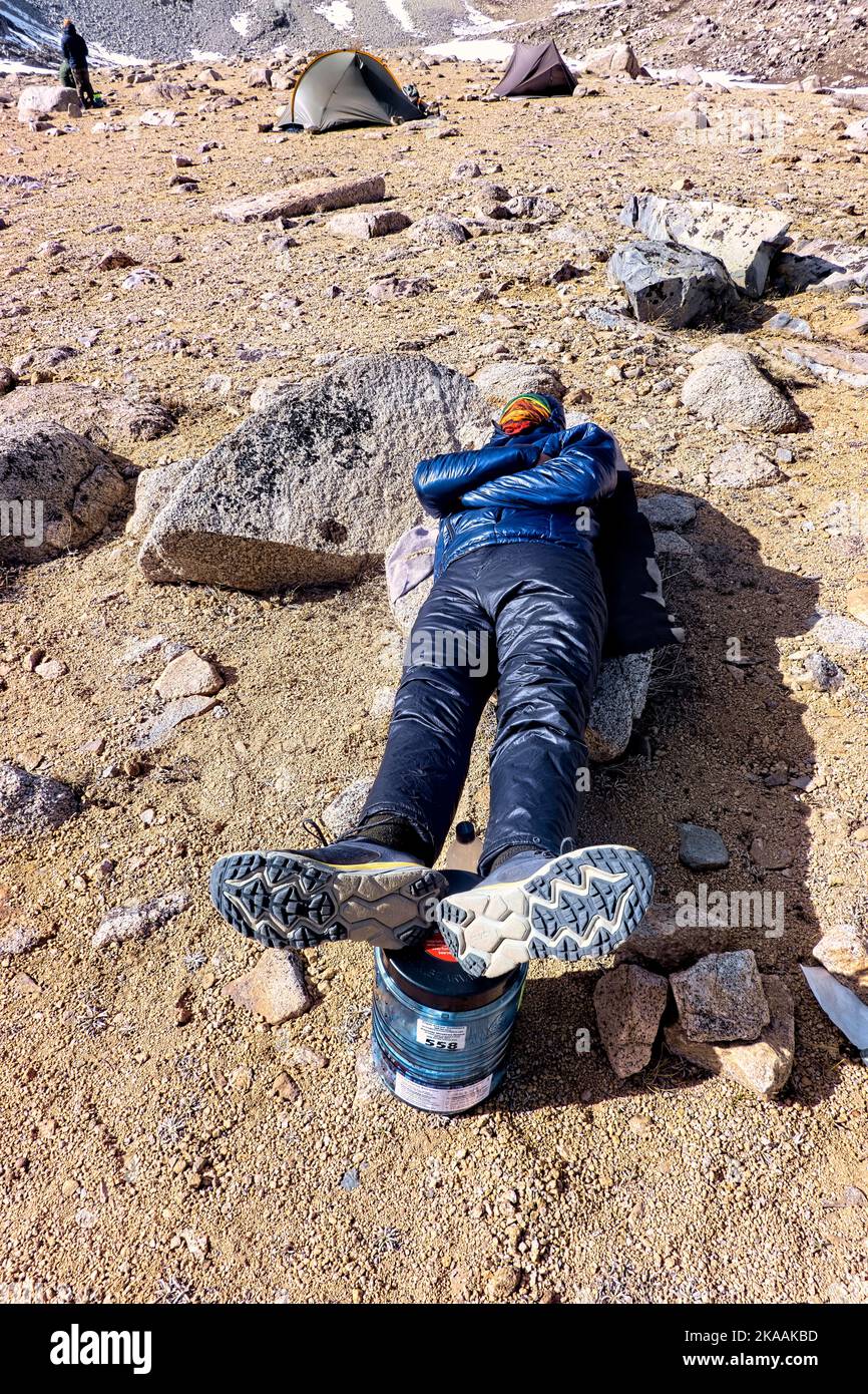 Sleeping at camp below Mather Pass, Kings Canyon National Park, Pacific ...