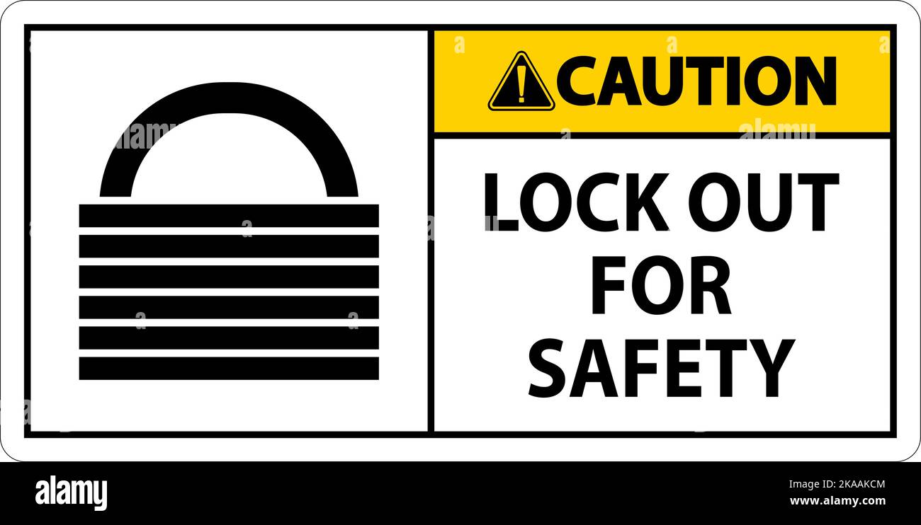 Caution Lock Out Label Sign On White Background Stock Vector Image ...