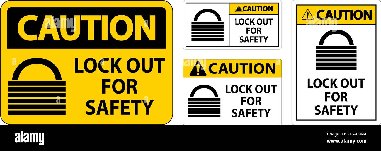 Caution Lock Out Label Sign On White Background Stock Vector Image ...