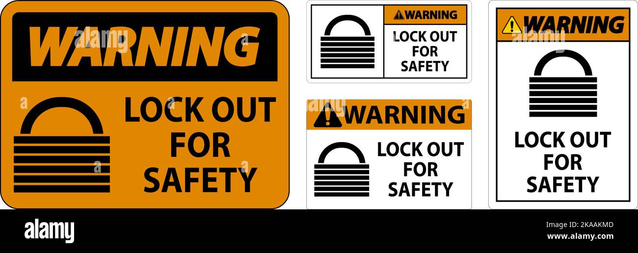 Warning Lock Out Label Sign On White Background Stock Vector Image ...