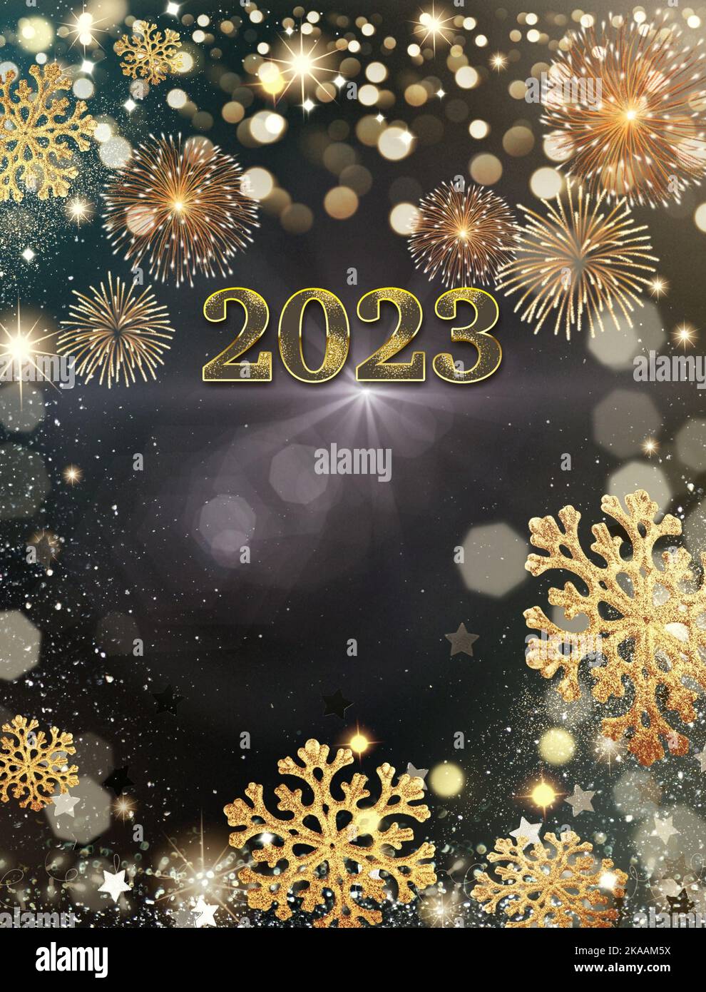 New year background with 2023 number and bokeh lights with fireworks ...