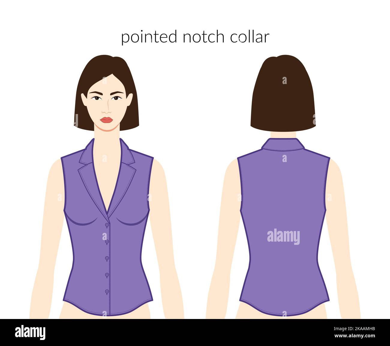 Pointed notch collar neckline clothes character beautiful lady in ...