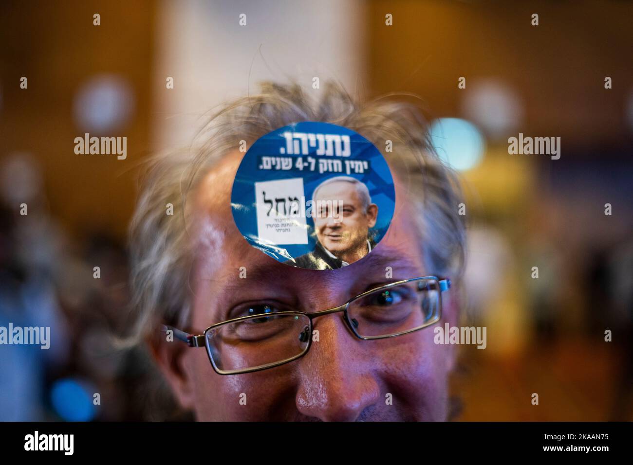 Jerusalem, Israel. 01st Nov, 2022. A Likud supporter celebrates exit ...