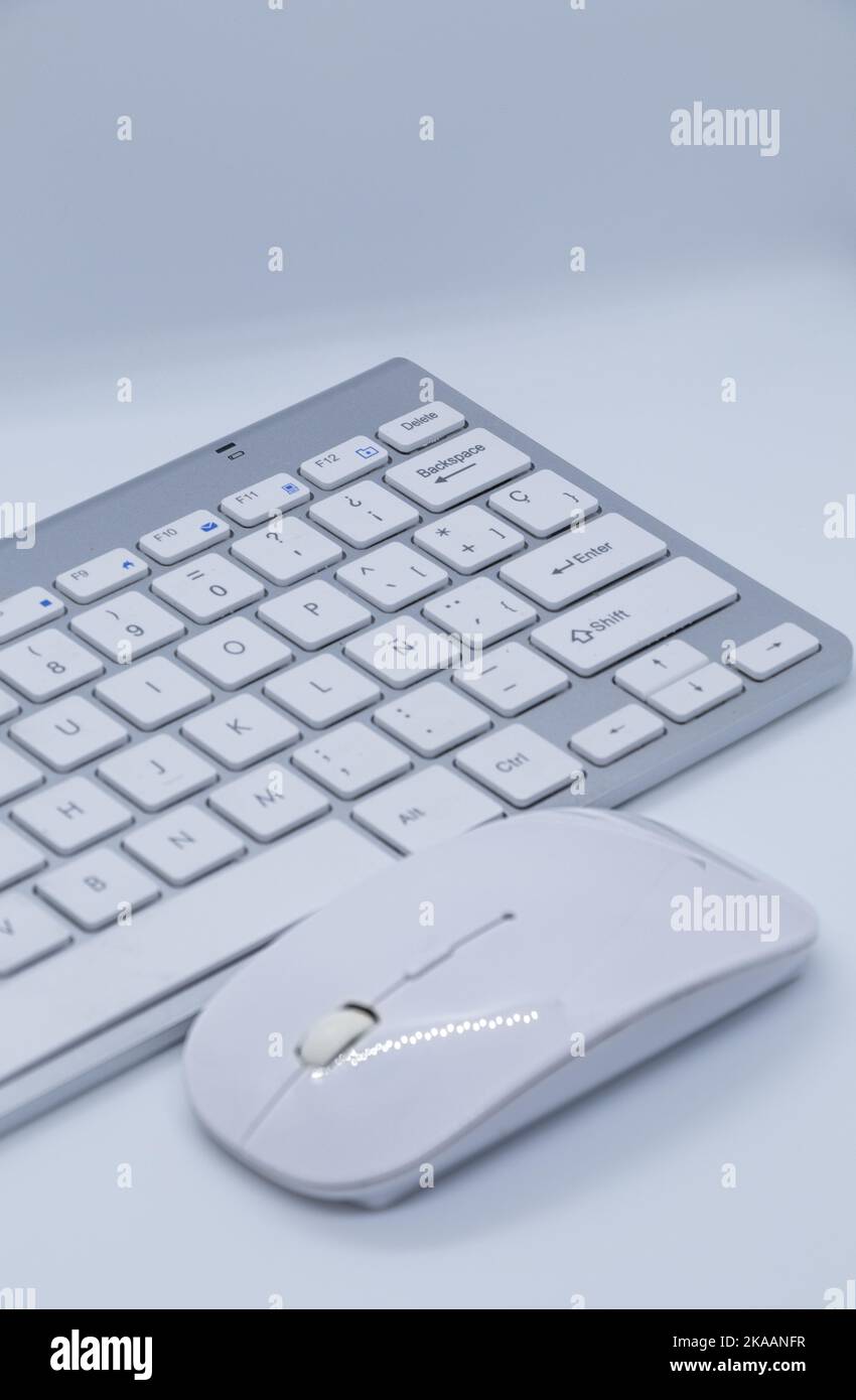 Gray and white keyboard and mouse Stock Photo - Alamy