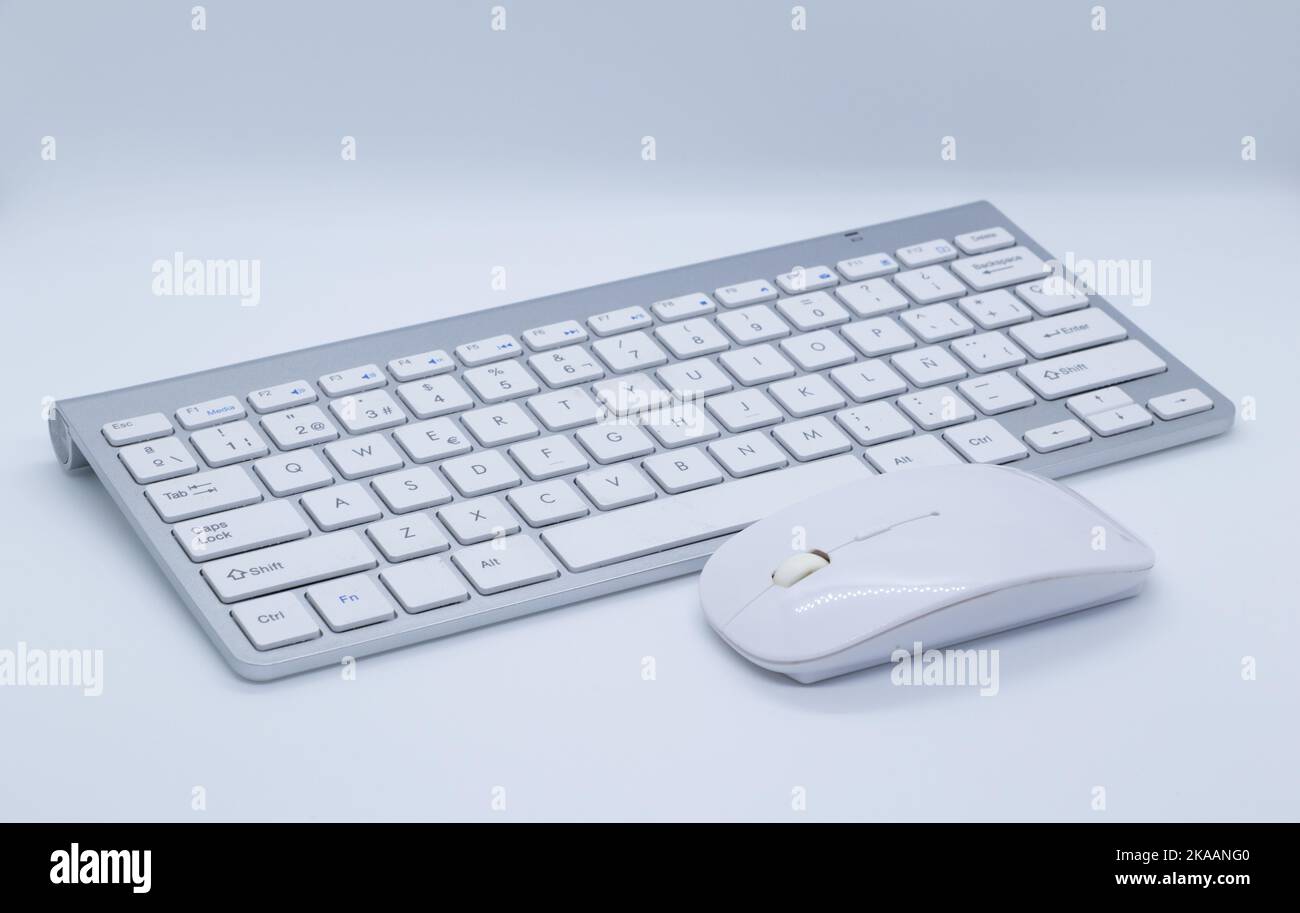 Gray and white keyboard and mouse Stock Photo - Alamy