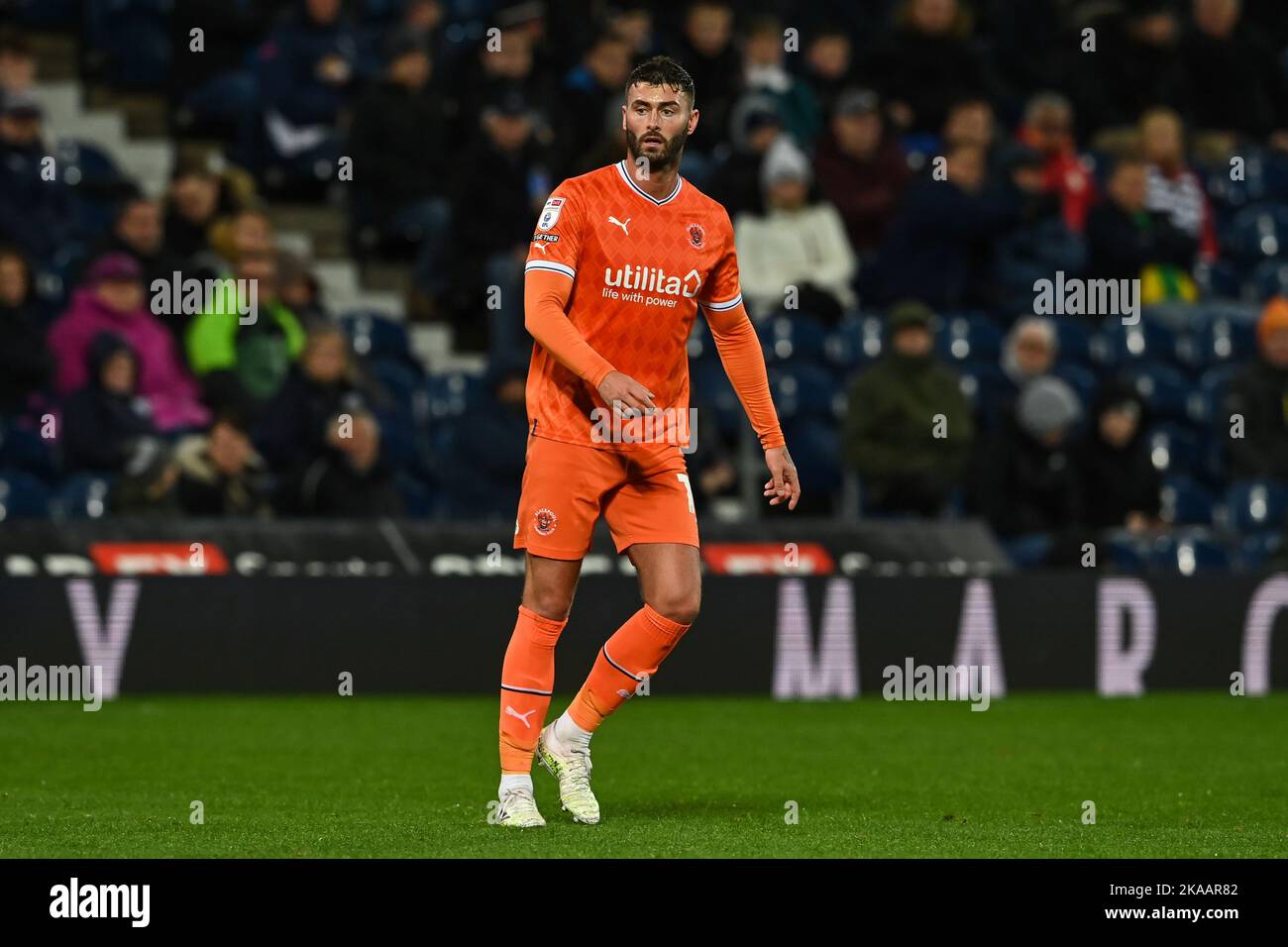 Gary Madine #14 of Blackpool during the Sky Bet Championship match West Bromwich Albion vs ...