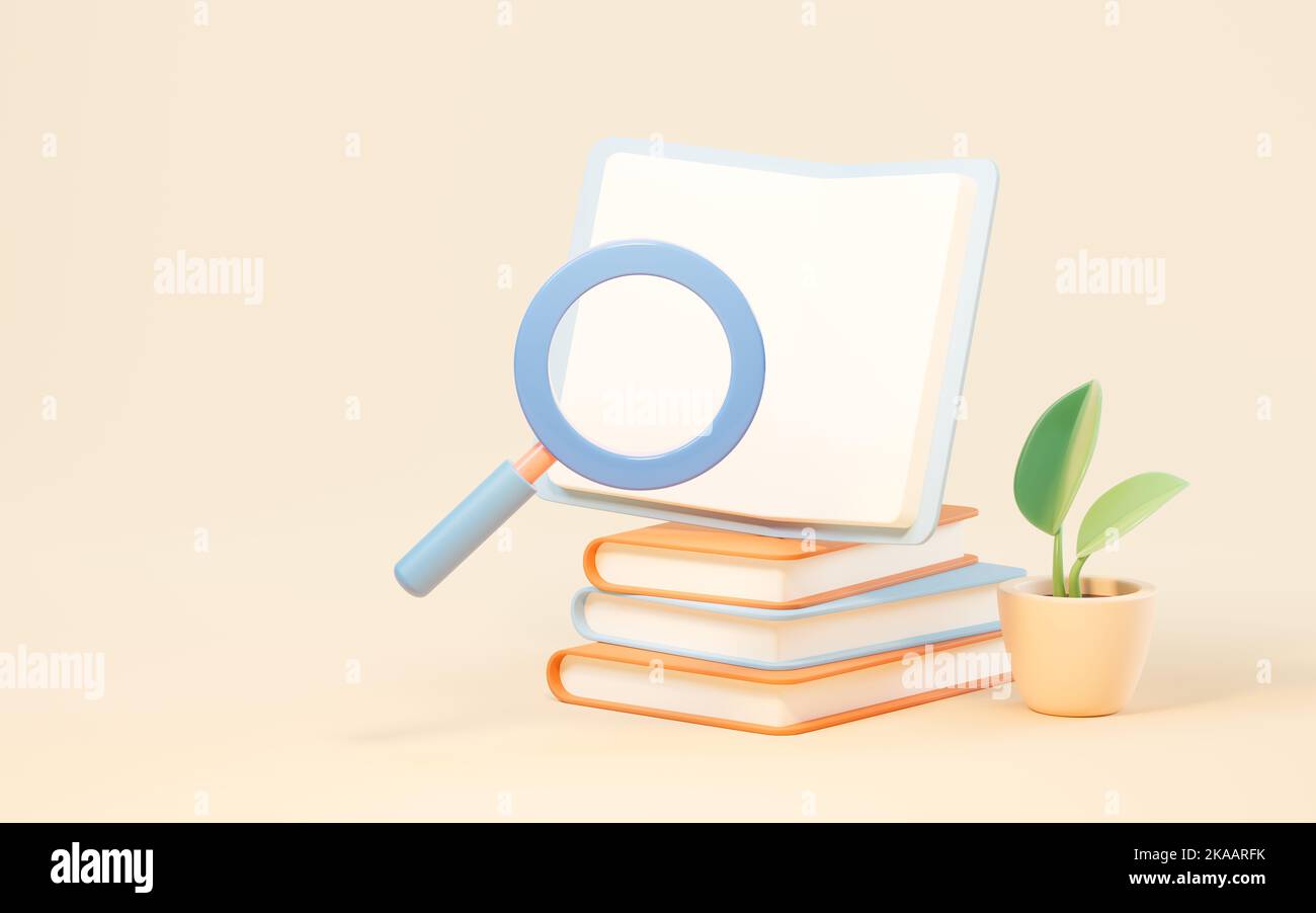 Search the knowledge in books, 3d rendering. Digital drawing Stock ...